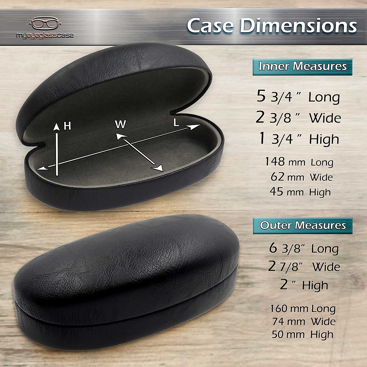 Black Hard sunglasses cases - Glasses Holder Clam Shell - Large eyeglass cases with pouch and cloth distressed Black (AS113 Black and Pouch)