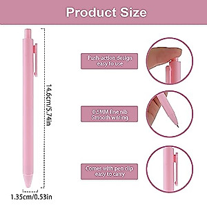 Bewudy Pastel Gel Ink Pens, 12 Pcs 0.5mm Aesthetic Gel Pens Fine Point Retractable Gel Pens Cute Ball Point Pen Black Ink Writing Pens Rollerball Pens School Gift Supplies (Pink)