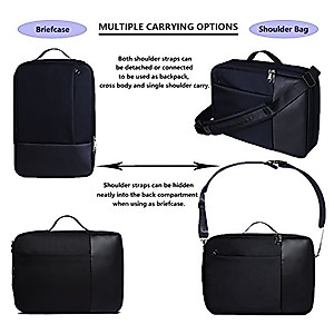 ZIXER Convertible Slim Professional Backpack Briefcase 3 in 1 Water Resistant Multifunctional Business Professional and College School Student Backpack Daypack Fits 15.6'' Laptop and Tablet (Black)