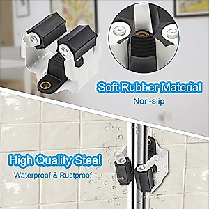 Waziaqoc 5PCS Wall Mount Broom Mop Holder, Bathroom Mop Hanger Wall Mounted Mop Clip with Screws for Garden Bathroom Kitchen - White & Black