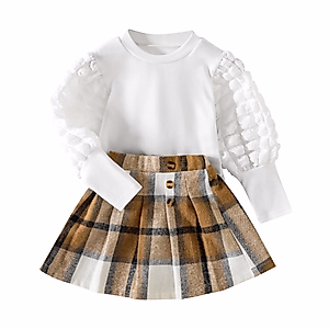 DONWEN Toddler Girl Clothes 4t 5t Fall Winter Clothes Long Sleeve Cotton Shirt Button Skirts 2pcs Toddler Girls Clothes