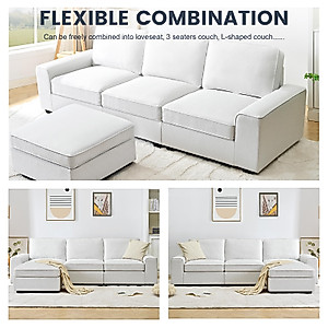 HALLYBEE 101" Modular Sectional Sofa Convertible L Shaped Couch with Storage Ottoman Linen White Couch with Chaise Comfy Sectional Couches for Living Room Apartment Office