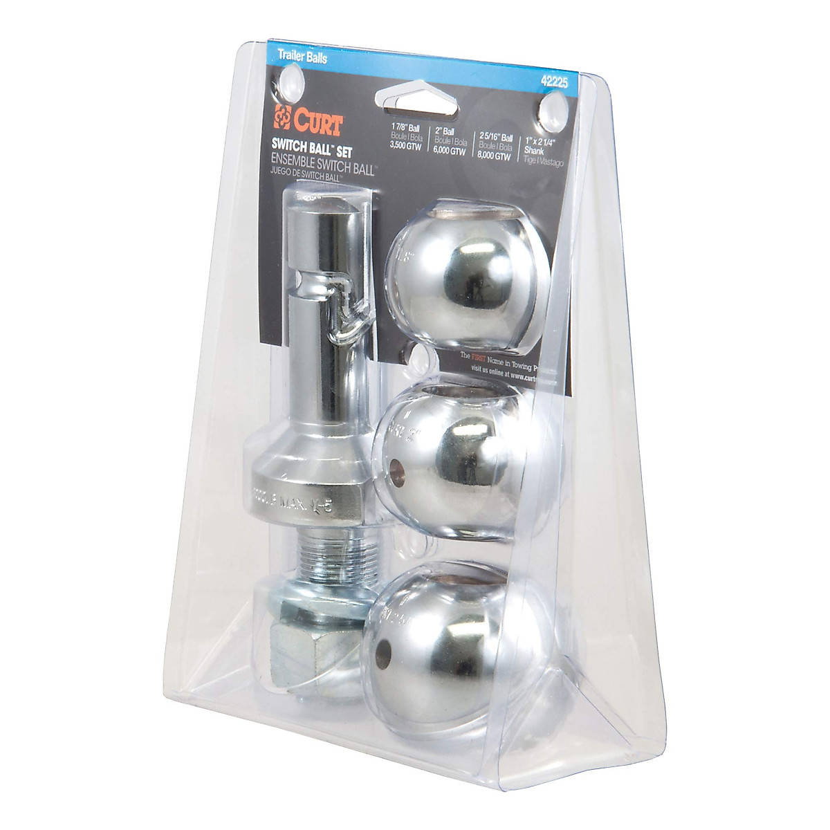 CURT 42225 1-7/8, 2 and 2-5/16-Inch Chrome Steel Switch Ball Set, Up to 8,000 lbs. GTW