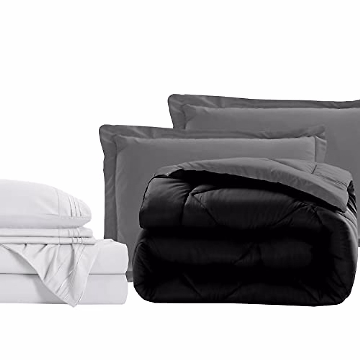 Elegant Comfort 7-Piece Bed-in-a-Bag Comforter & Sheet Set- Luxury 1500 Thread Count 7-Piece Full Size Bed-in-a-Bag, Super Cozy Bed Sheets and Comforter Set, Wrinkle and Stain Resistant, Black/Gray