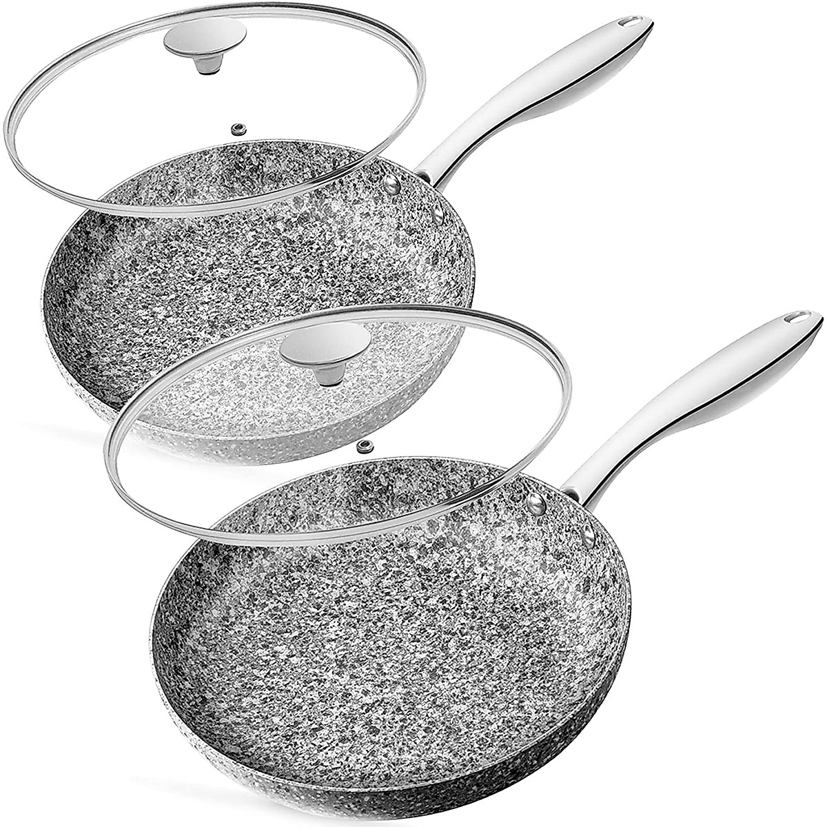 MICHELANGELO Frying Pan Set with Lid, 10" & 12" Stone Frying Pan Set with 100% APEO & PFOA-Free Non-Stick Coating, Granite Skillet Set with Lid, Nonstick Frying Pans 2 Piece