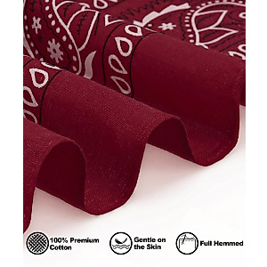 Bycc Bynn 3 Pack Pure Cotton Paisley Pattern Bandanas Square Scarf Headwear (Black + Burgundy + White)