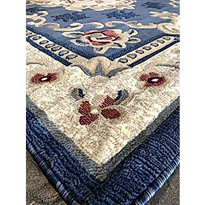 Traditional Aubusson Persian Area Rug Light Blue with Red Design 507 (5 Feet 3 Inch X 7 Feet 2 Inch)