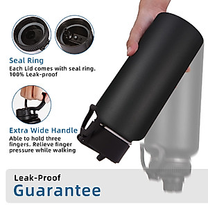 Volhoply 32oz Insulated Water Bottles Bulk 8 Pack with Straw Lid & Spout Lid,Stainless Steel Sports Water Bottle,Double Wall Vacuum Thermos,Leakproof Wide Mouth Metal Flask for Hiking,Camping(Black,8)