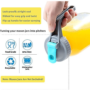 2 Pack Wide Mouth Mason Jar Lids for Ball Mason Jars, Including Mason Jar Pour Spout Lids with Handle, Innovative Flip Cap Lids, for Pouring, Drinking and Airtight Storage (Blue)