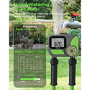 WILAWELS Brass Sprinkler Timer 2 Zone, Programmable Garden Water Timer, Automatic Irrigation Timer with Rain Delay/Manual/Auto Mode, Waterproof and Leak-Proof, for Yard, Garden, Lawn, 2 Outlet B12WT06