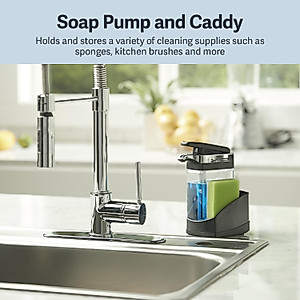 Casabella Sink Sider Solo Kitchen 2-in-1 Soap Pump and Sponge Caddy, Black/Chrome