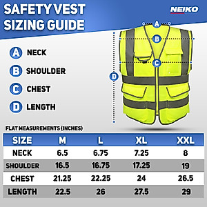 Neiko 53993A Medium Ultra Reflective Safety Vest with Reflective Stripes & Zipper, Visibility Strips on Neon Yellow for Emergency, Safety Vest for Men and Women, Adult Safety Vest
