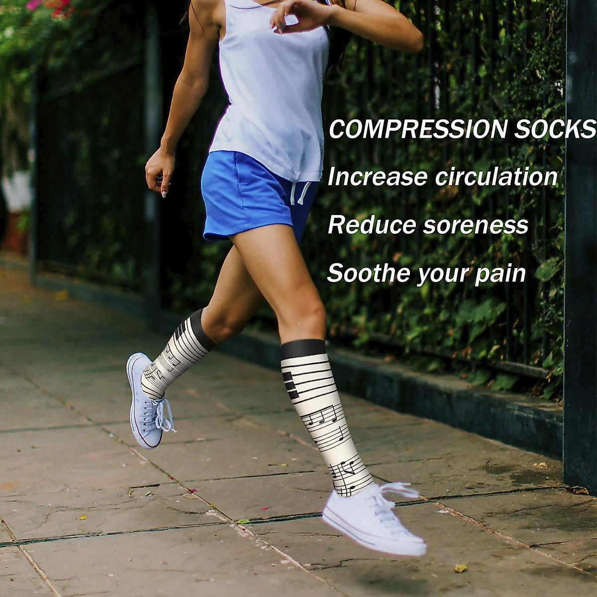 CTHH 7 Pairs Compression Socks for Women & Men Circulation Support Knee High Socks (08 White/Black/Grey/Piano, Small-Medium)