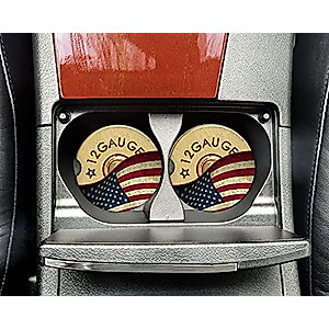 Shotgun Shell 12 Gauge Flag Ceramic Car Coasters, Set of 2, Bullet Car Coaster, Sandstone Car Coaster, Car Coasters for Men, Flag Coaster