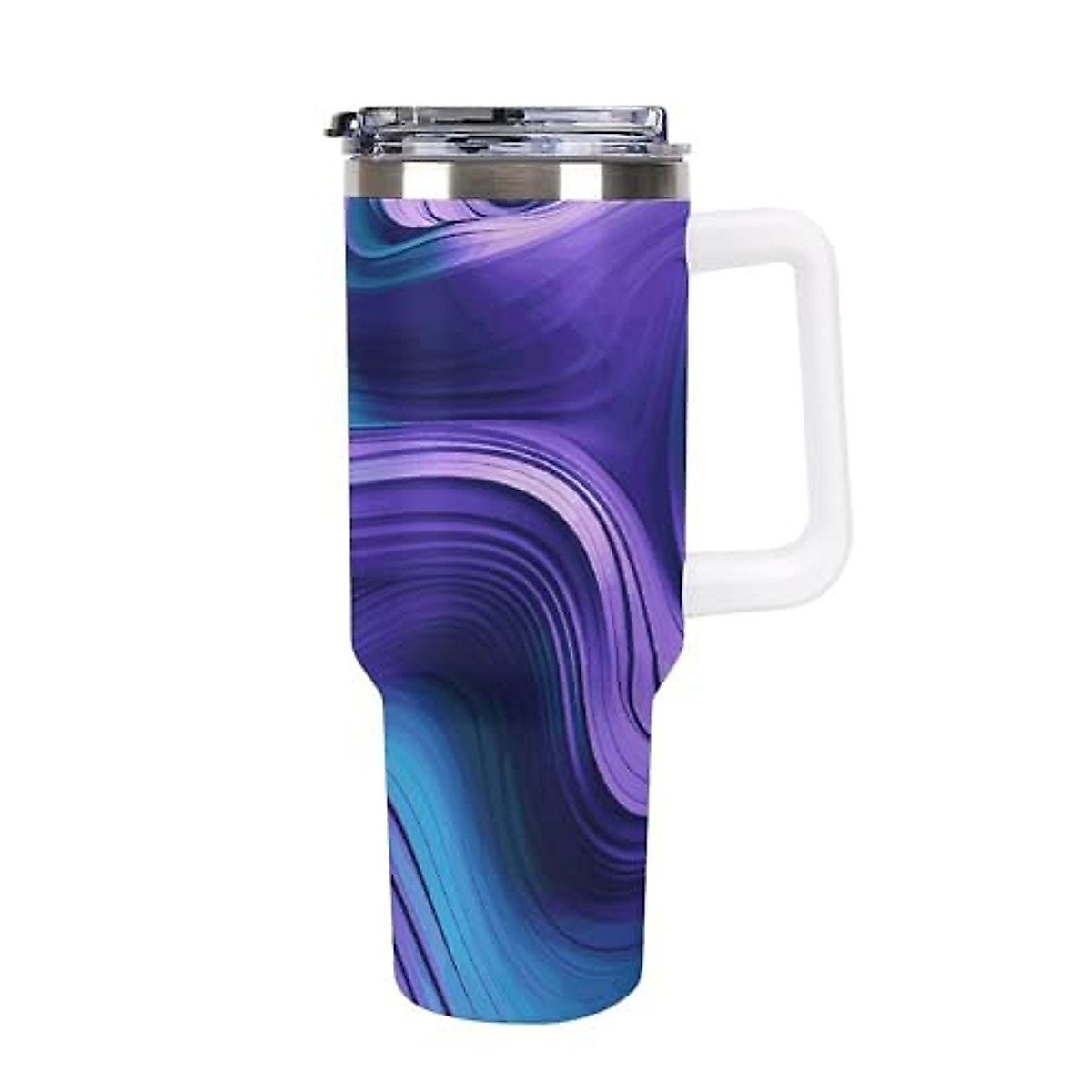 LLUTSNTH 40 Oz Vacuum Tumbler with White Handle Leakproof Insulated Tumbler Wavy Purple Stainless Steel Travel Mug with Lid And Straw Coffee Cup Cute Water Bottles Cup Holder Friendly