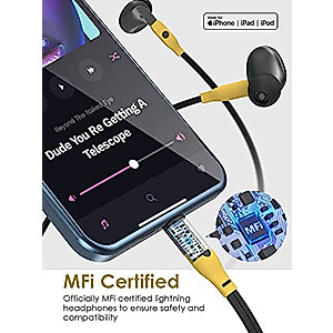 iPhone Headphones Wired with Lightning Connector, Wired Earbuds for iPhone,Apple MFi Certified Earphones with Microphone & Volume Control，Compatible for iPhone 14/13/12/11/Pro Max/XR/XS/X/8/7/SE