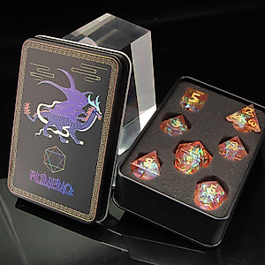 DND Dice Set Resin D&D Dice Set, RUNFNG Sharp Edges Dice for Dungeons and Dragons Role Playing Gaming, 7 Pcs D+D Polyhedral Dice Set with Gift Box