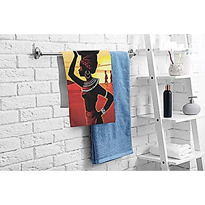 oFloral African Women Painting Art Hand Towels Cotton Washcloths,Woman Walking On The Sunset Desert Soft Absorbent Towels for Bath/Yoga/Golf/Hair/Face Towel for Men/Women/Girl/Boys 15X30 Inch