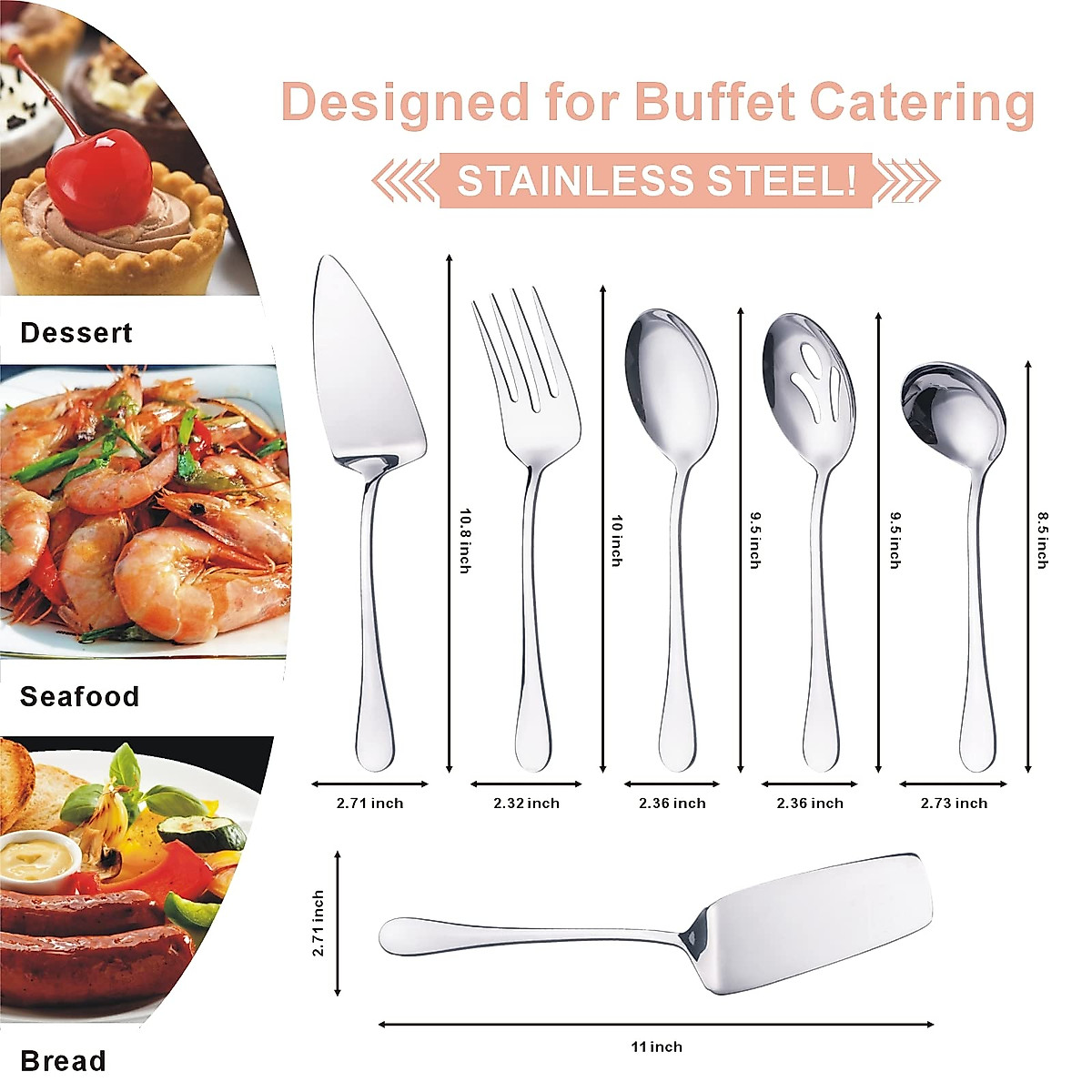 Hohscheid Serving Utensils Set Include Large Serving Spoons Slotted Serving Spoons Serving Forks Soup Ladle and Pie Server Buffet Catering Serving Utensils for Parties Entertaining