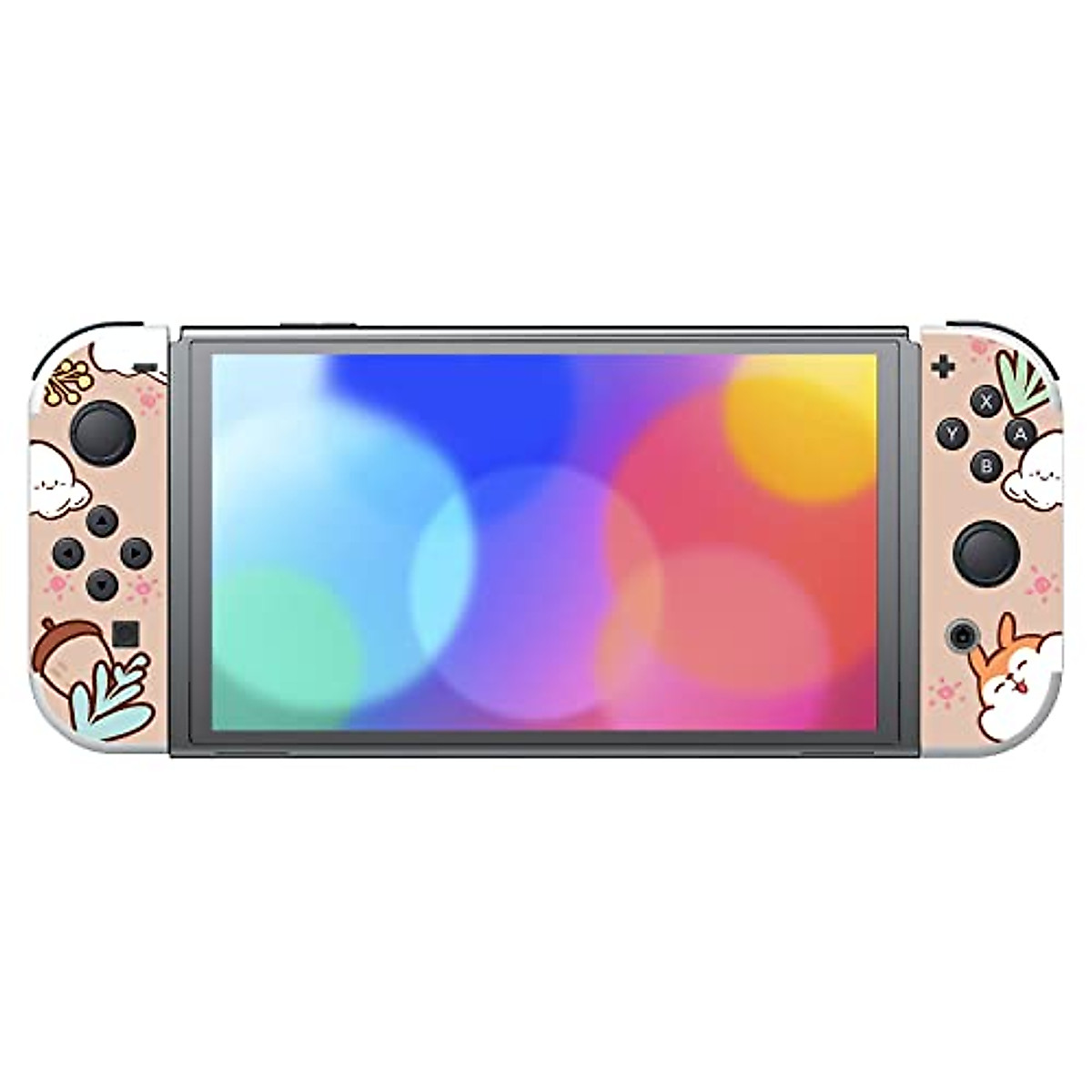 PlayVital Full Set Protective Stickers for Nintendo Switch OLED Model, Customized Vinyl Decal Skins for Switch OLED Console & Joycon & Dock & Grip - Squirrel with Acorn