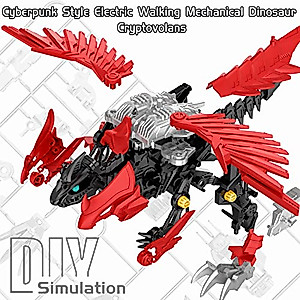 FORALES Cyberpunk Style Simulation Mechanical Dinosaur Toy Dinosaur Building Block Toy Electric Mechanical Walking Dinosaur for Children's Gift (Pterosaur Cryptovolans)