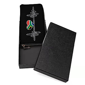 South Africa Heart Beat Women’s Long Wallet PU Clutch Purse with Wristlet Strap Zipper Mini Handbag