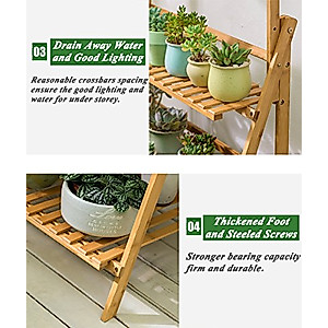 COPREE Bamboo 3-Tier Hanging Plant Stand Planter Shelves Flower Pot Organizer Rack Folding Display Shelving Plants Shelf Unit Holder