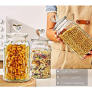 HomeyHoney Glass Jar with Lid for Liquid, Glass Apothecary Jars with Lid, Decorative Weddings Candy Buffet Display Elegant Storage, Coffee Canister,Sugar Containers (45oz Gems)