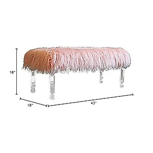 MAKLAINE Bench with Pink Finish Faux Fur and Clear Acrylic Legs