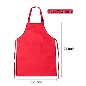 SATINIOR 12 Pieces Kids Apron and 12 Pieces Chef Hat, Child's Adjustable Aprons and Chef Hat Kitchen Bib Aprons with 2 Pockets for Boy Girls Kitchen Cooking Baking Wear(Multi-colors, L for 7-13 Age)