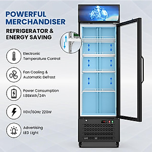 Mojgar 14.8 Cu Ft Commercial Merchandiser Refrigerator for Beverage,Glass Door Upright Display Fridge with Front LED Light,Large Freestanding Business Cooler for Shop,Restaurant,Apartment,etc