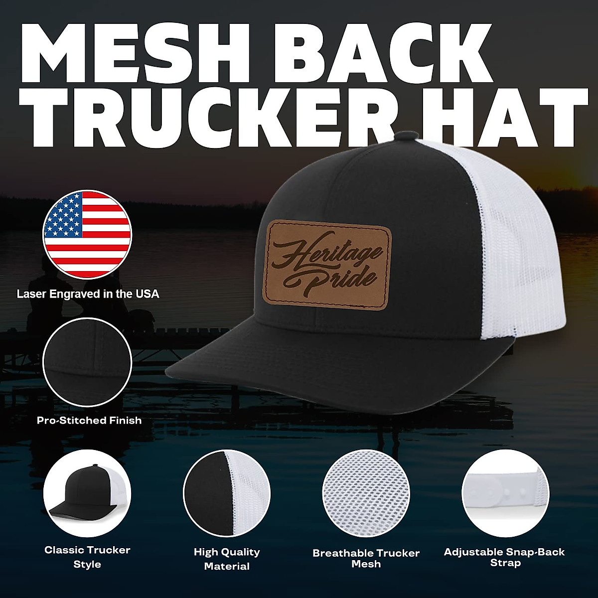 Heritage Pride Mens Deer Hat Embroidered Deer Mountain Forest Tamarack Mens Mesh Back Trucker Hat Baseball Cap-Royal/White