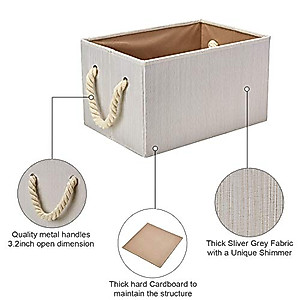 Robuy Storage Bin,Cloth Storage Boxes,3-Pack Collapsible Fabric Rectangular Closet Storage Baskets whith Cotton Rope Beige 14.4x10x 8.3 inch