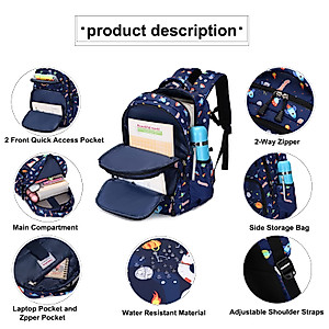 Kids Backpack for Boys Elementary School Backpack with Lunch Bag 2 in 1 Set School Bag for Boys Water Resistant Astronaut Space Backpack
