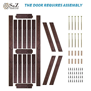 S&Z TOPHAND® 36 in x 84 in Brown British Brace Knotty Barn Door with 6.6FT Sliding Door Hardware Kit/Double -Sided Door Handle/Solid Wood/Double Surfaces/Simple Assembly is Required