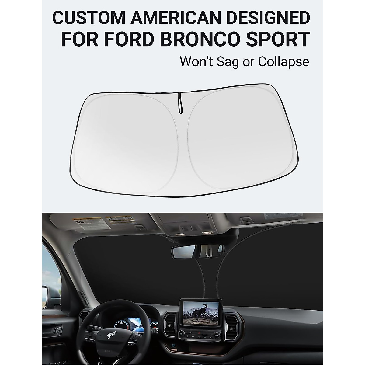 Proadsy 2024 Upgrade Front Windshield Sun Shade Foldable Sunshade Protector Custom Fit 2024 2023 2022 2021 Ford Bronco Sport Accessories