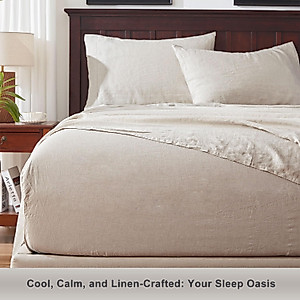 TOSMO Pure Linen Sheets Set, 100% French Natural Linen Flax Bedding 4pc Set (Full, 1 Flat Sheet, 1 Fitted Sheet,2 Pillowcase) - Natural Linen