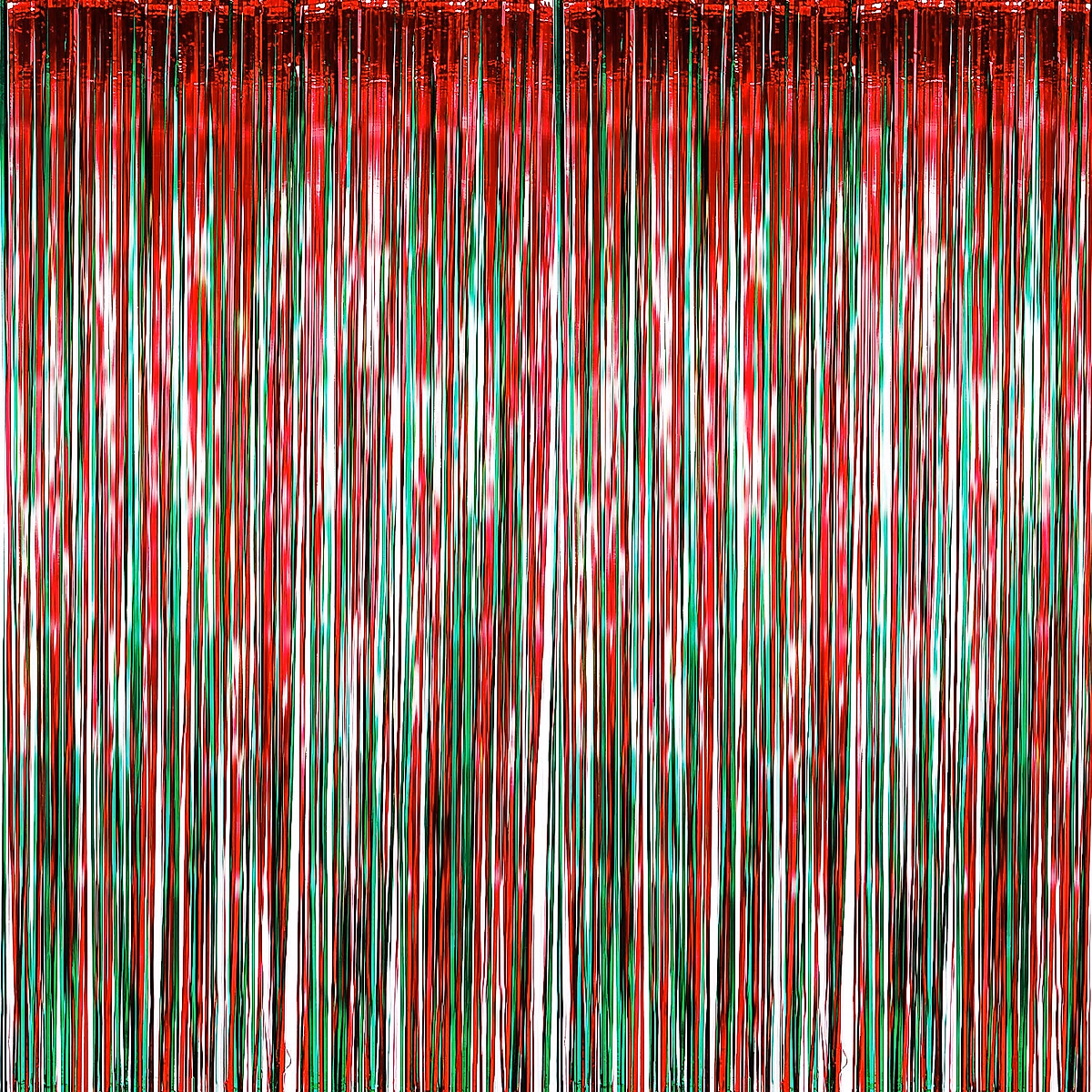 Sumind 4 Pack Foil Curtains Metallic Fringe Curtains Shimmer Curtain for Birthday Wedding Party Christmas Decorations (Red and Green)