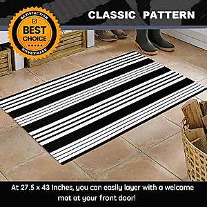 KaHouen Black and White Striped Rug (27.5 x 43 Inches),Black and White Outdoor Rug, Hand-Woven Striped Rug Indoor/Outdoor Area Rug Front Door Floor Mat for Farmhouse/Porch/Living Room.