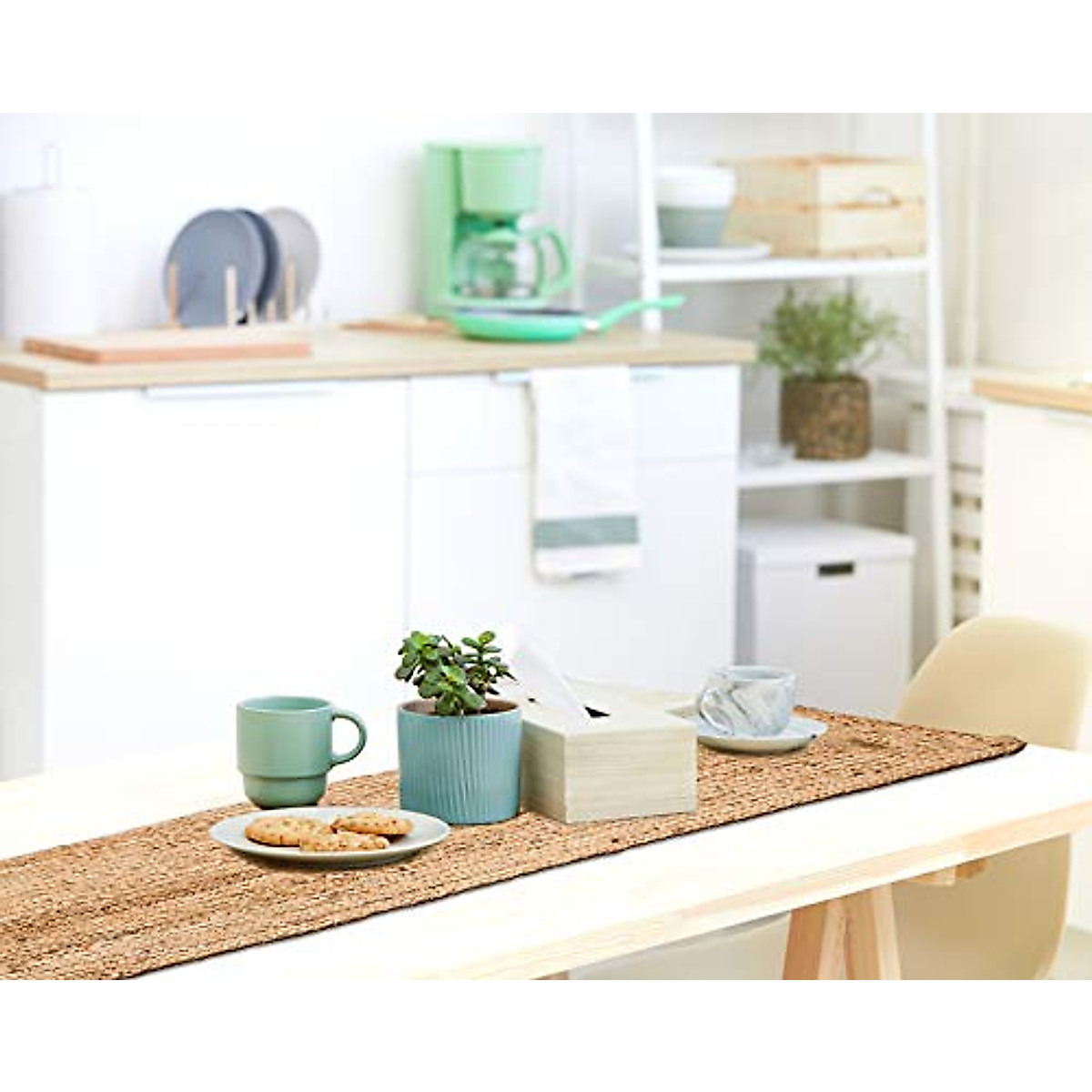 Reversible Jute Braided Table Runner, Farmhouse Jute Burlap Table Runner, Natural Jute Braided Table Runner, Organic Eco-Friendly Rustic Vintage Dining Table Runner- 13x72 Inch - Natural