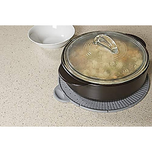 Simply Served Silicone Splatter Screen, Multi-Use Kitchen Tool, Protect Stovetop and Counters, 3-in-1 Silicone Kitchen Trivet, Splatter Screen, and Colander Lid, Gray