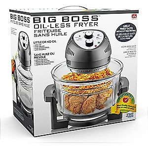 Big Boss 16Qt Glass Air Fryer Oven – Extra Large Non Toxic Air Fryer Halogen Oven with 50+ Air Fryers Recipe Book for Quick + Easy Meals for Entire Family, AirFryer for Healthier Crispy Foods – Gray