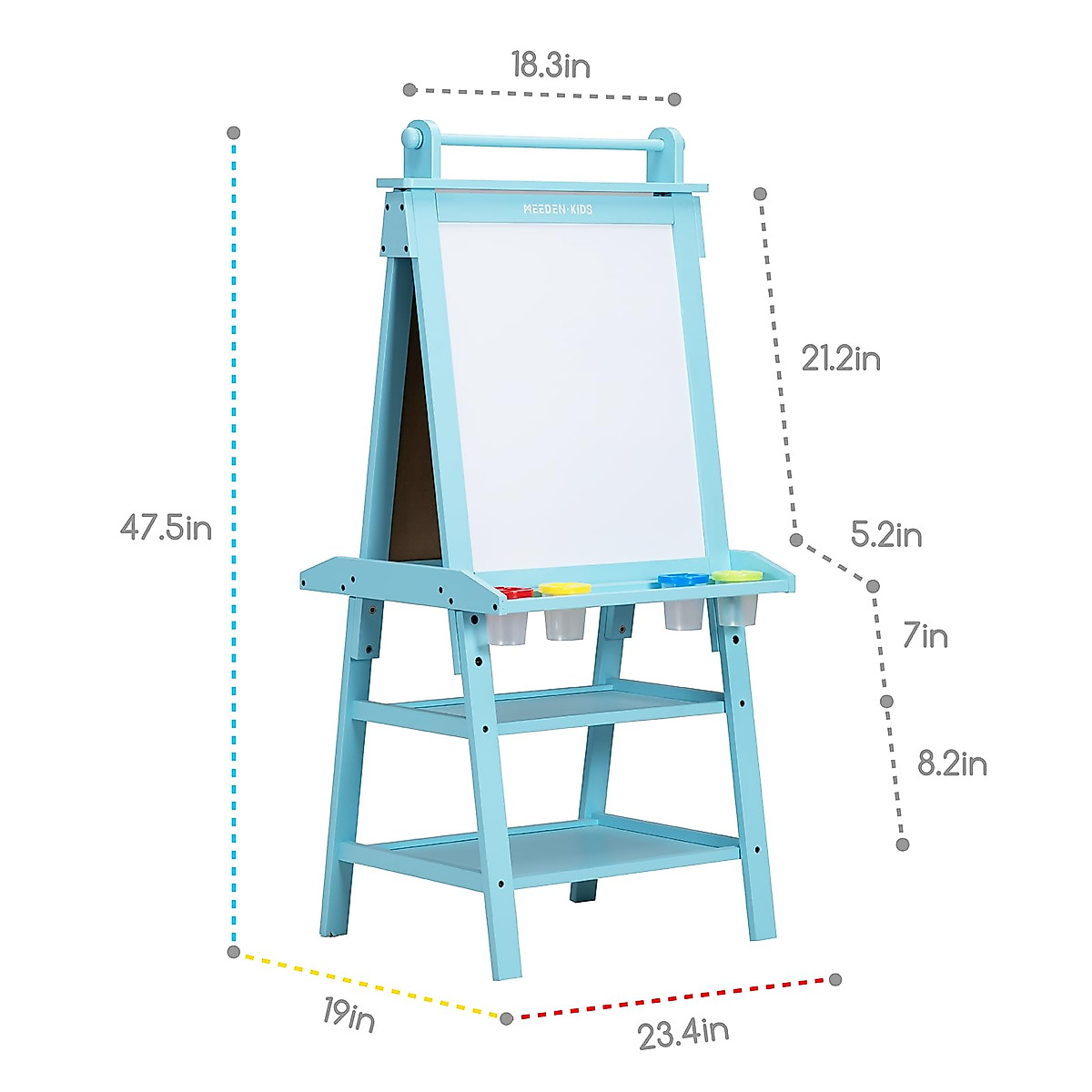 MEEDEN Art Easel for Kids: Double-Sided Solid Pine Wood Kids Easel with Paper Roll - All-in-One Kids Art Easel with Chalkboard & Magnetic Whiteboard - Walnut