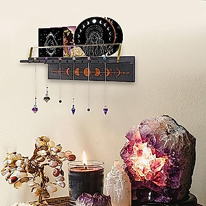 GLOBLELAND Luna Phase Wooden Crystal Pendulum Wall Shelf Witch Hanging Crystal Organizer Holder Crystal Shelf Display for Wall Pendulum Stand for Stone Divination Tarot Oracle Card
