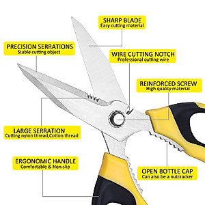 iedetok Utility Scissors Heavy Duty, Ultra Sharp Blade Shears with Protective Case, Multipurpose Stainless Steel Scissors For Cutting Cardboard, Fabric, Carpet, Leather, Wire (Yellow Set)