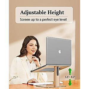 DEEDRR Laptop Stand for Desk Ergonomic Adjustable Height Angle Riser , Computer Stand Laptop Holder for 11-17 Inches Notebook MacBook Aluminum (Gold)…
