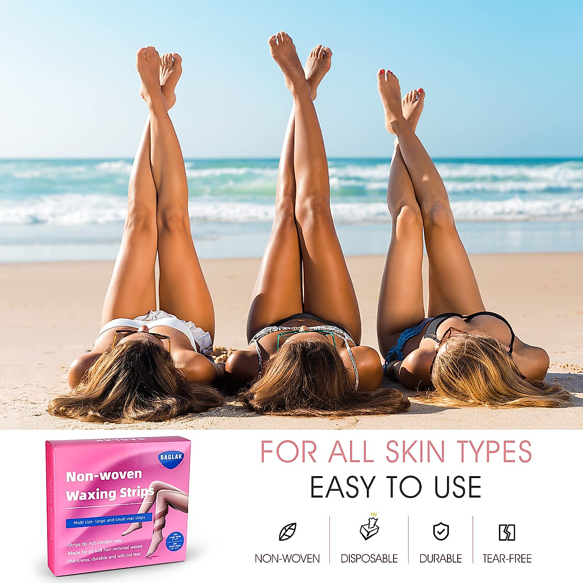 BAGLAK 400Pcs Non-Woven Wax Strip Multi Size Pack, (2 Sizes) Hair Removal Wax Strips,Waxing Strips for Facial & Body & Leg,(3" x 9") (1.5" x 5")