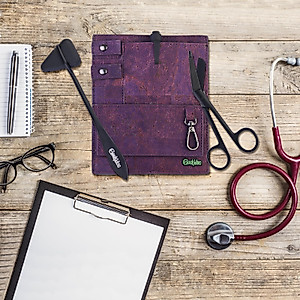 Geekidoc Premium Portuguese Cork 4-Piece Pocket Organizer Kit for Doctors, Nurses, and Students | Includes Pocket Protector, Reflex Hammer, Bandage Scissors & Rubber Coated LED Penlight | Purple