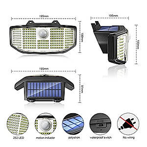 seebest 252 LED Solar Outdoor Lights Wireless Motion Sensor Lights with 3 Working Modes, Waterproof Upgraded Solar Security Lights, Solar Powered Wall Light for Fence, Garden, Garage(2 Pack)