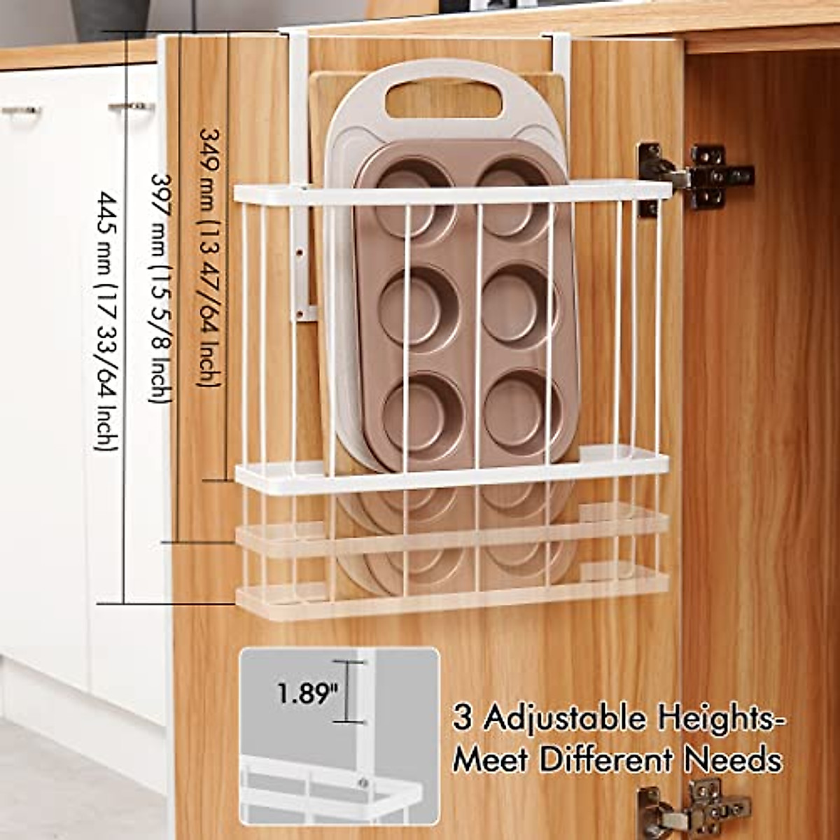 KES Cabinet Door Organizer with Towel Bar, Cutting Board Organizer for Kitchen, Over the Cabinet Door Organizer, White, KUR520-WH